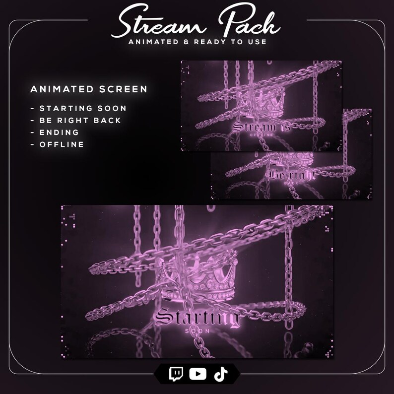 Complete Stream Overlay Animated Pink Crown Chains Full Package OBS ...