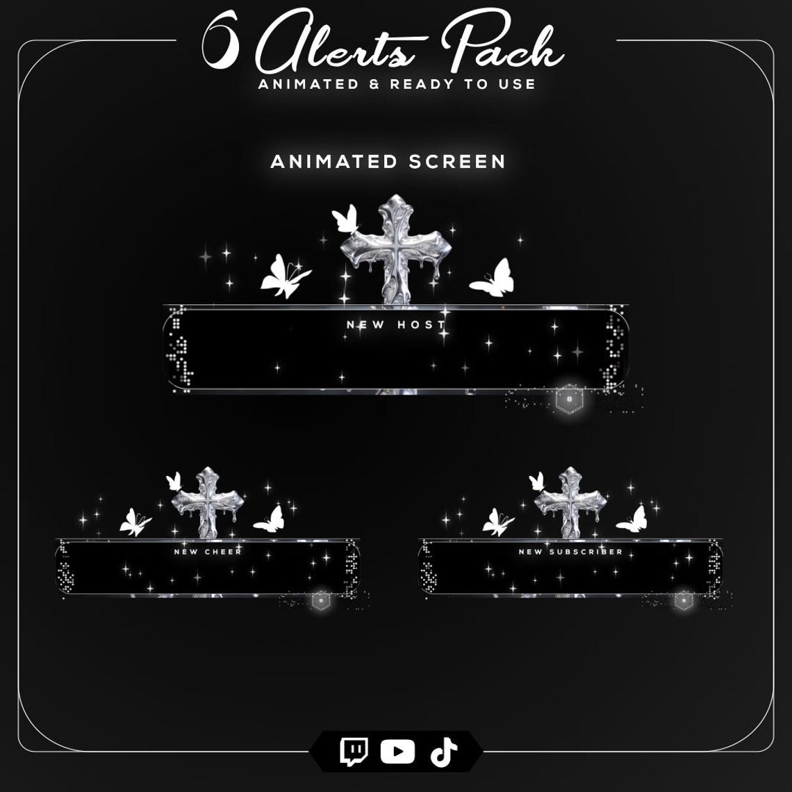 6 Animated Gothic Stream Alerts | Chrome Cross Alerts for Twitch ...