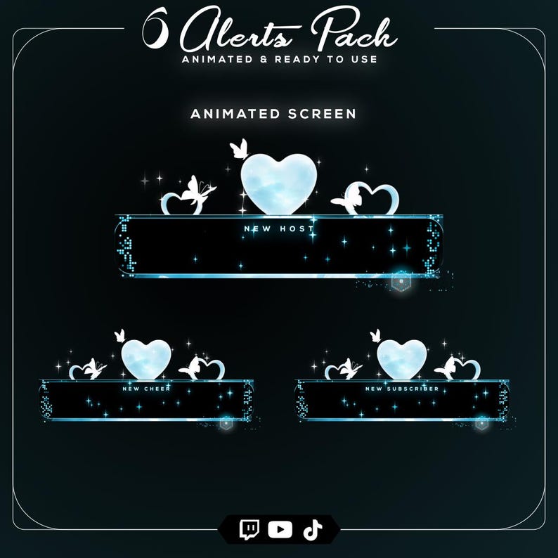 Blue Heart Twitch Alerts Pack | 6 Animated Stream Alerts | Cool Blue ...