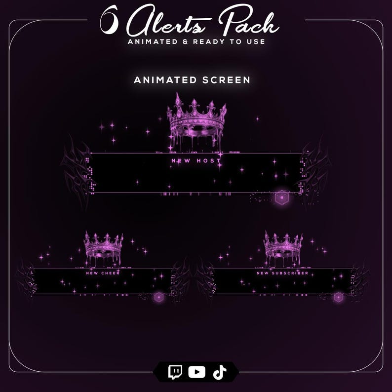 6 Animated Stream Alerts | Purple Gothic Crown Alerts | Twitch Youtube ...
