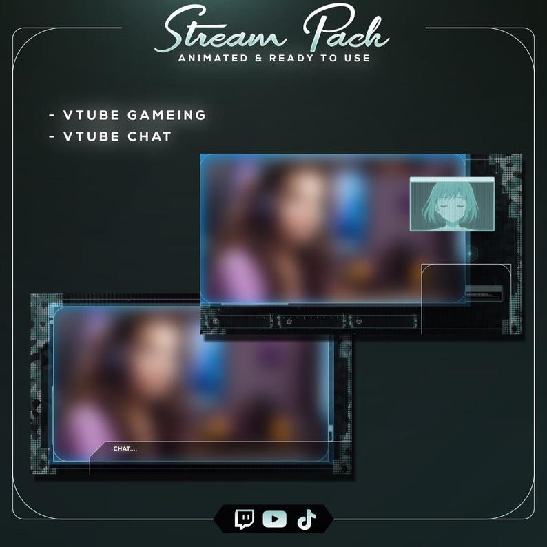 Turquoise Cyberpunk Anime Stream Overlay Pack – Animated Streaming ...