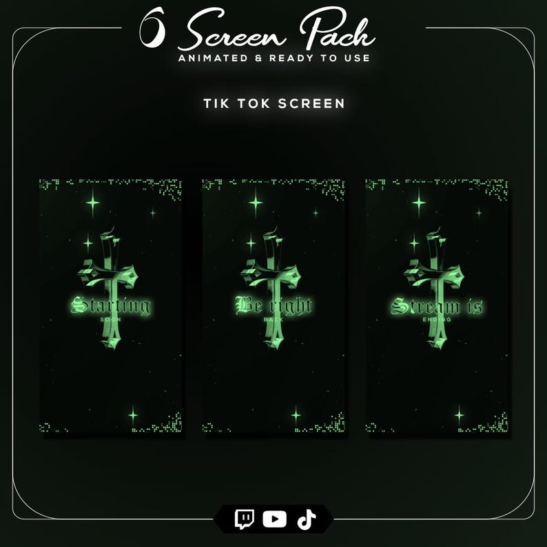6 Animated Tiktok Vertical Stream Overlays Dark Green Gothic Cross ...