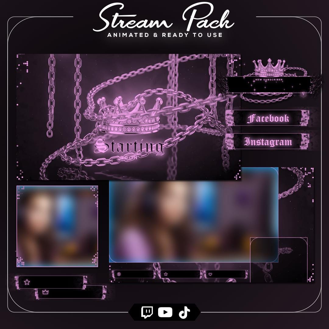 Complete Stream Overlay Animated Pink Crown Chains Full Package OBS ...