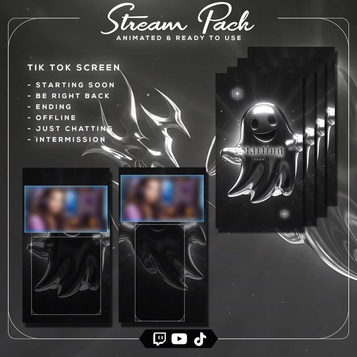 Animated Chrome Ghost Stream Pack | Spooky Liquid Metal Twitch & OBS ...