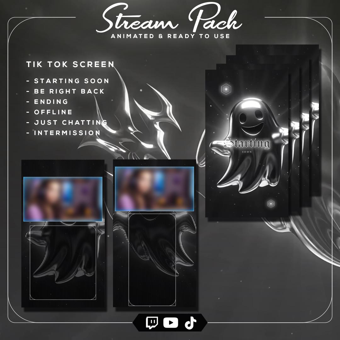 Animated Chrome Ghost Stream Pack | Spooky Y2K Goth Twitch Overlay for ...