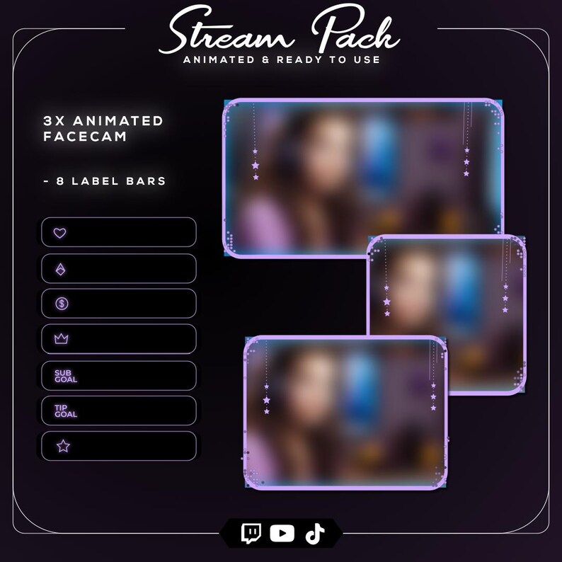 Dark Purple Celestial Moon Stream Overlay Bundle | Violet Floral Twitch ...