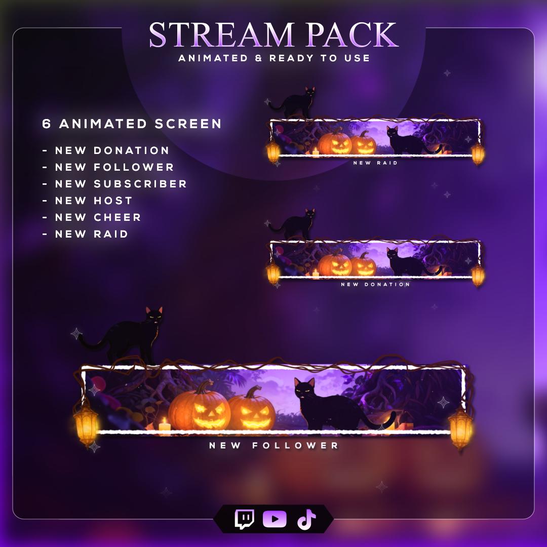 Animated Halloween Stream Overlay | Spooky Pumpkin Forest, Purple Ghost ...