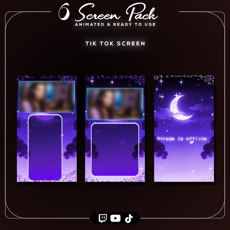 Animated Twitch Stream Overlay Package | Purple Lunar Aesthetic ...