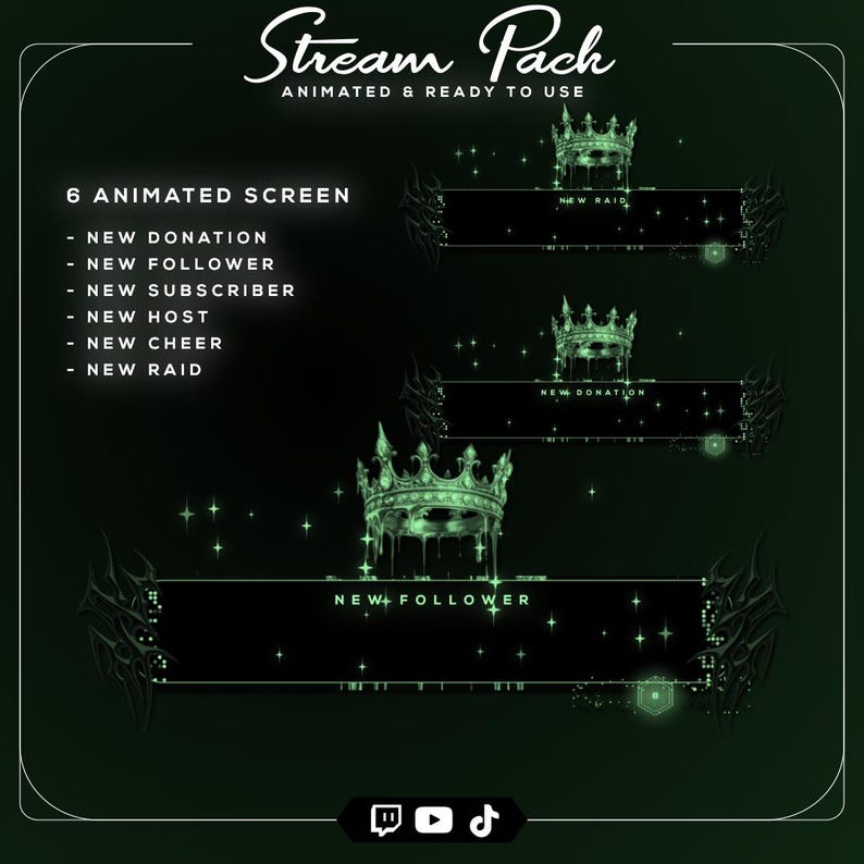 Green Gothic Crown Stream Overlay Pack | Animated Twitch Youtube Tiktok ...