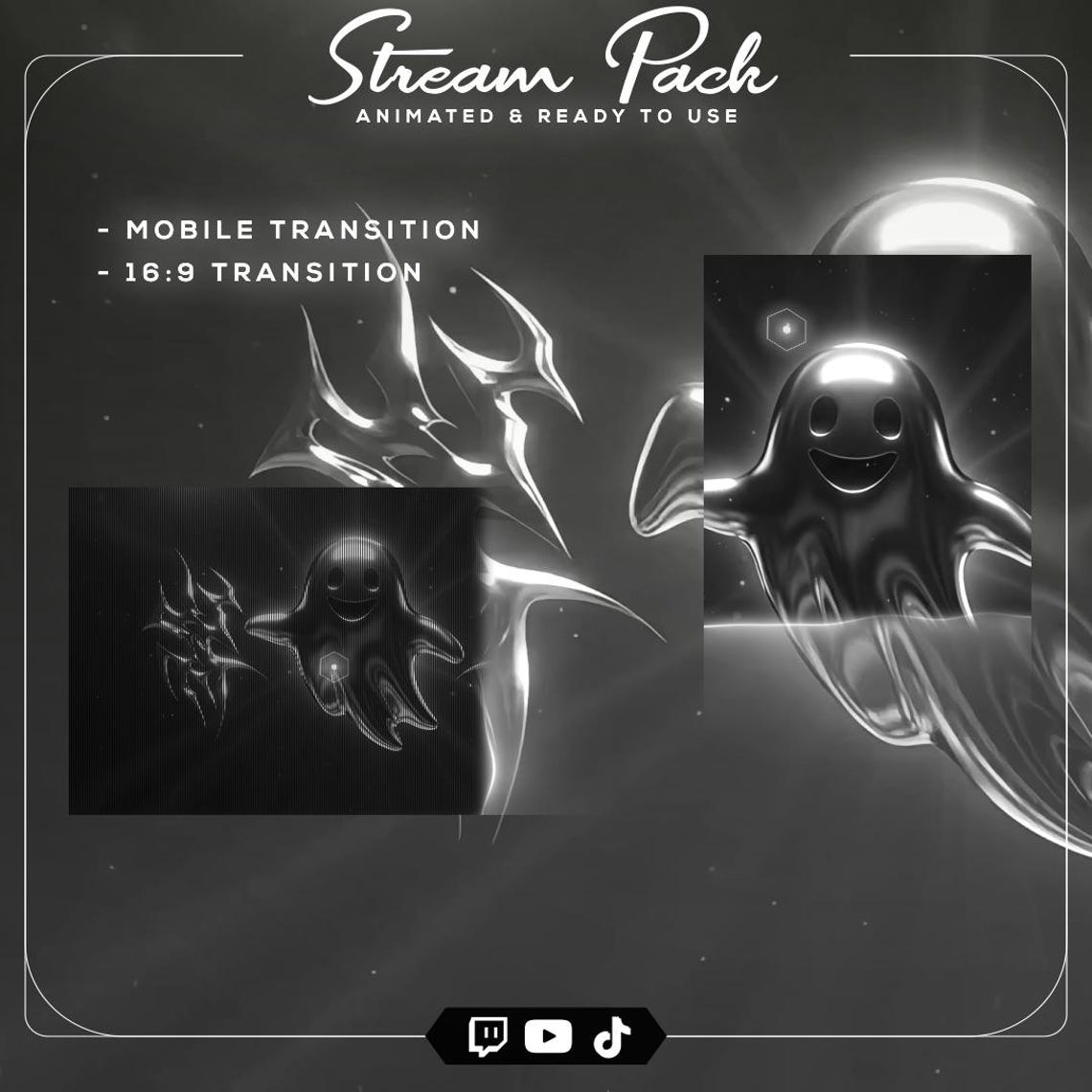 Animated Chrome Ghost Stream Pack | Spooky Liquid Metal Twitch & OBS ...