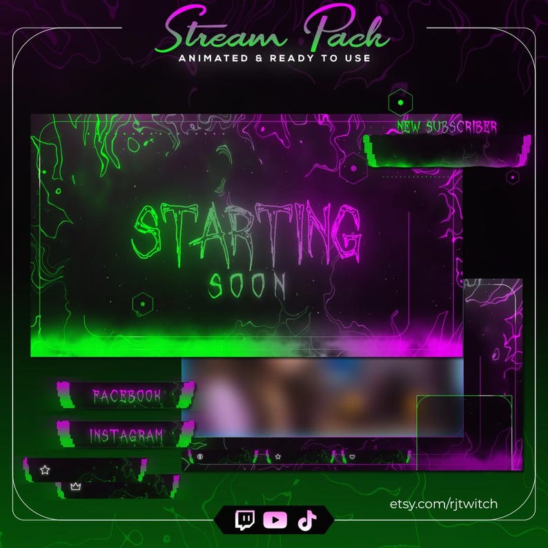 Animated Neon Stream Pack – Toxic Cyberpunk Twitch & OBS Overlay Kit ...