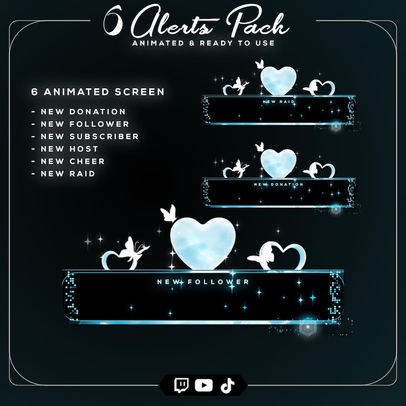 Blue Heart Twitch Alerts Pack | 6 Animated Stream Alerts | Cool Blue ...