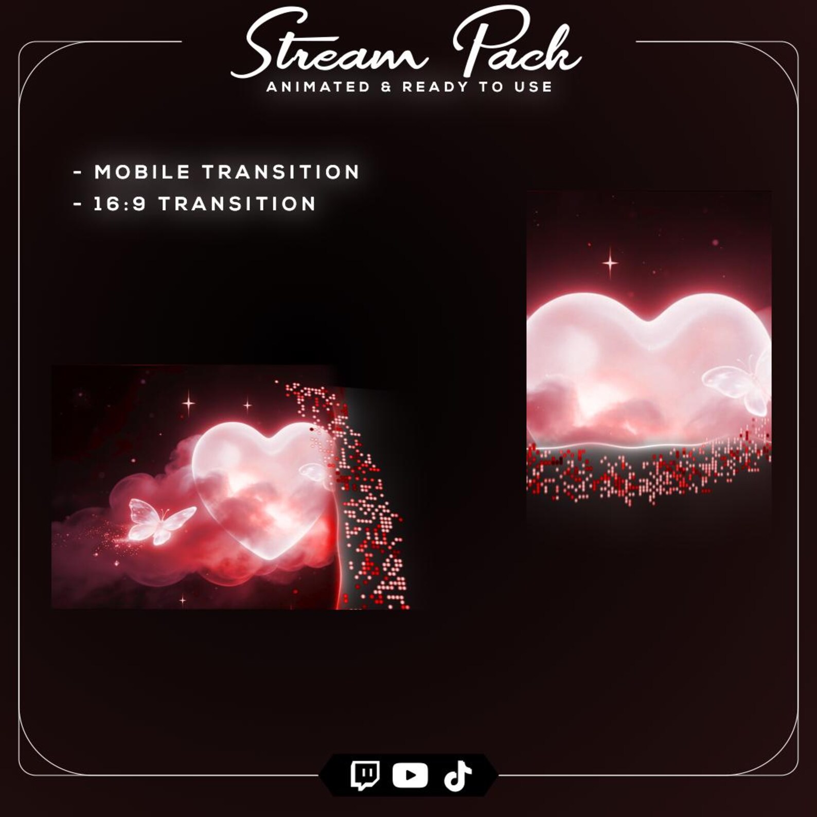 Red Heart Stream Overlay Pack | Animated Twitch Overlay | Romantic Neon ...