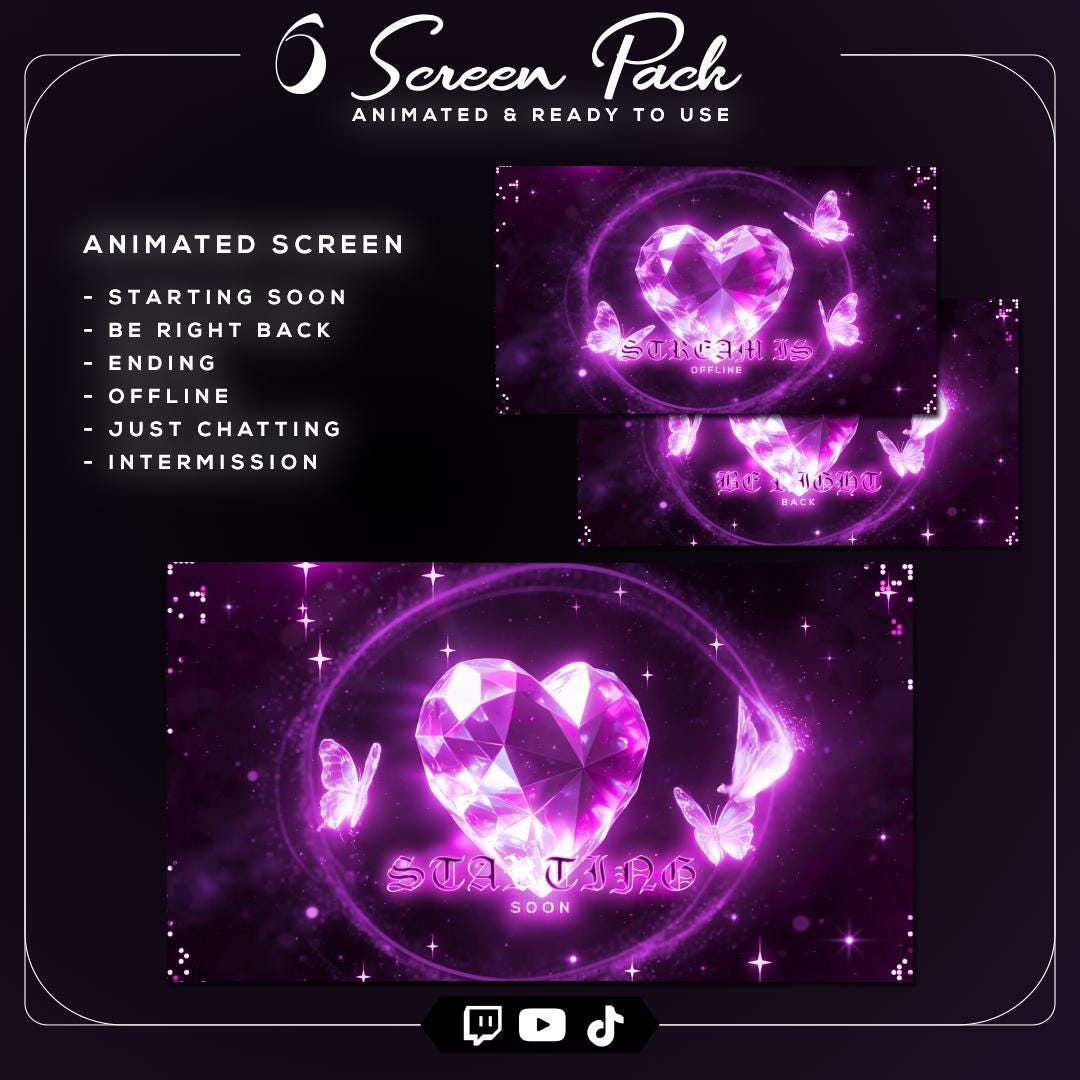 Pink Heart Stream Screens Pack | Animated Starting Soon BRB Cute Twitch ...