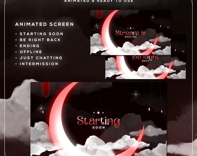 Animated Dark Red Moon Stream Pack for Twitch, Youtube, OBS Overlays ...