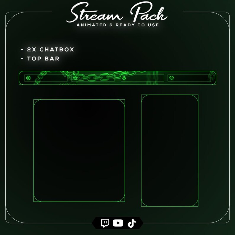 Complete Stream Overlay Animated Green Crown Chains Full Package OBS ...