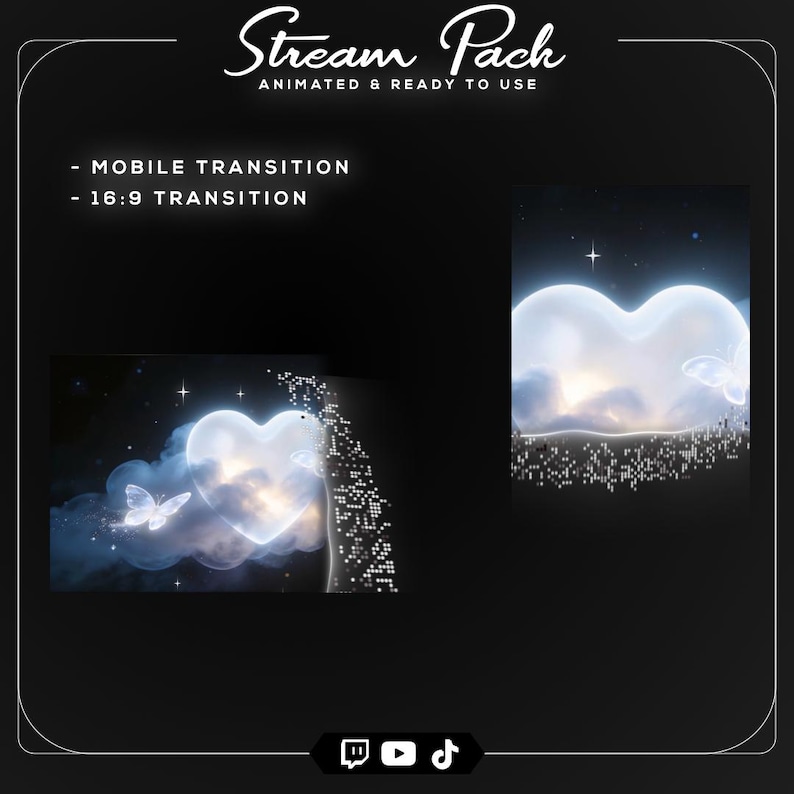 Heart Stream Transitions Animated | Cloud Heart OBS Transitions ...