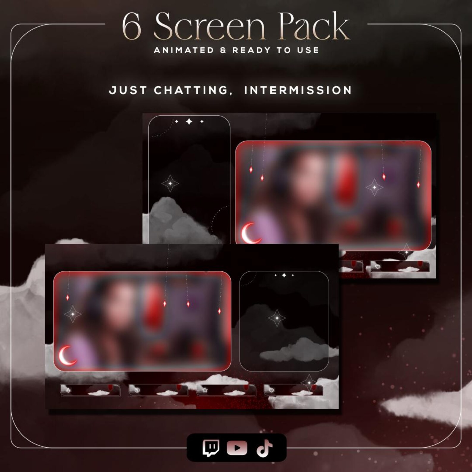 Animated Dark Red Moon Stream Pack for Twitch, Youtube, OBS Overlays ...