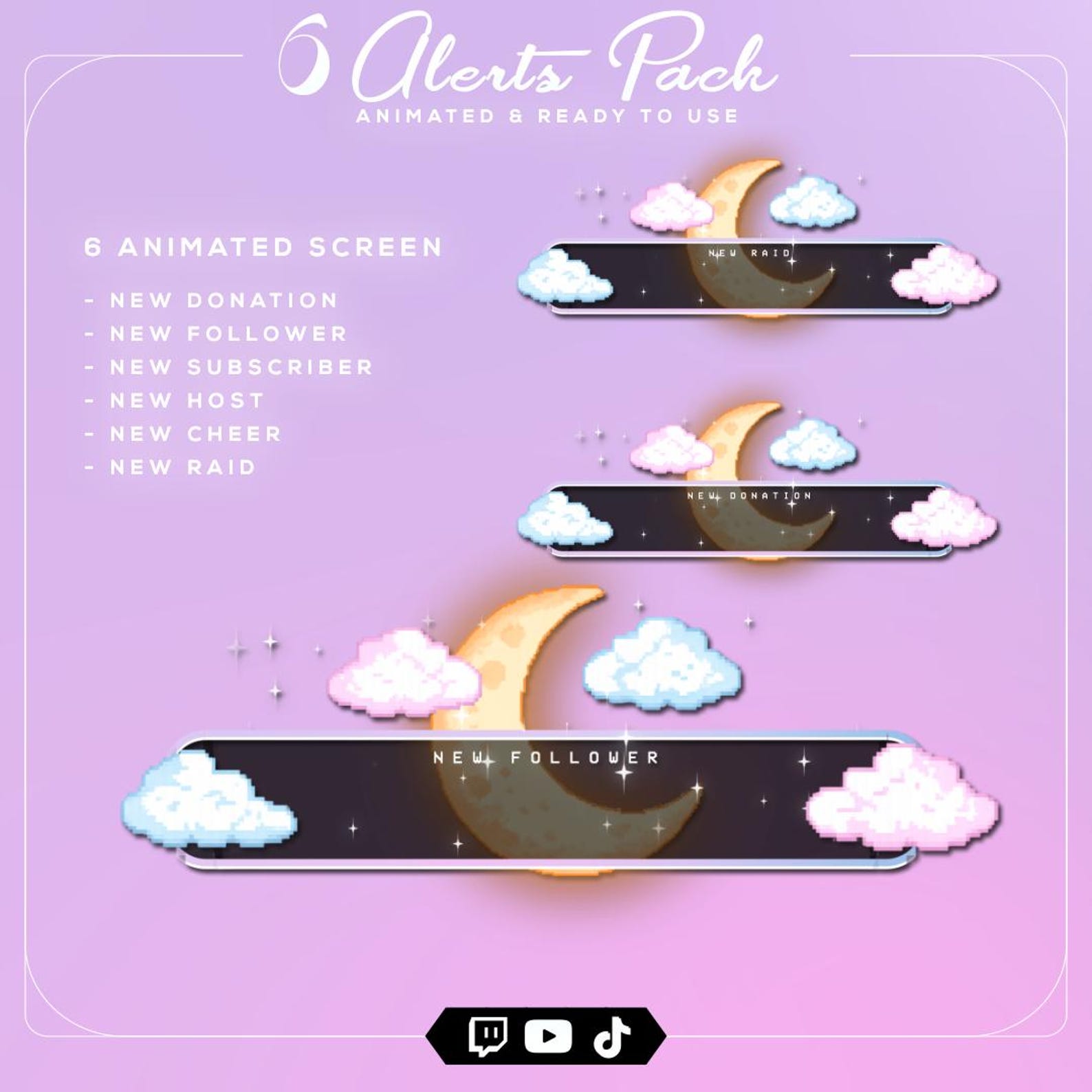 Pixel Art Moon Cloud Stream Alerts | 6 Animated Lofi Twitch ...