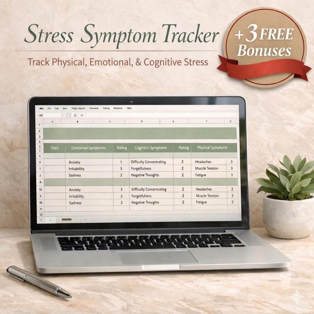 Stress Symptom Tracker Printable PDF + Wellness Spreadsheet | Burnout ...