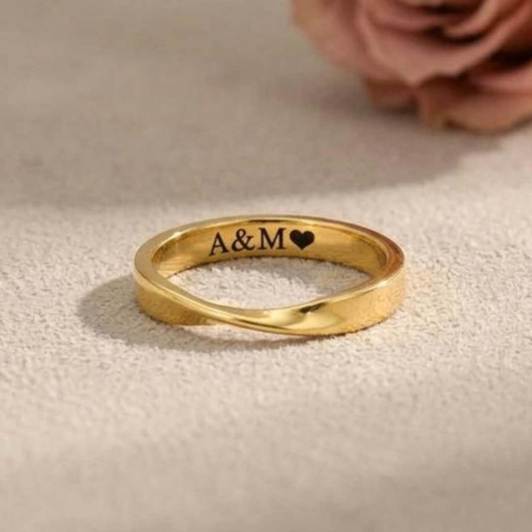 14K Gold A&M Heart Initial Ring | Twisted Infinity Band Couples Ring ...