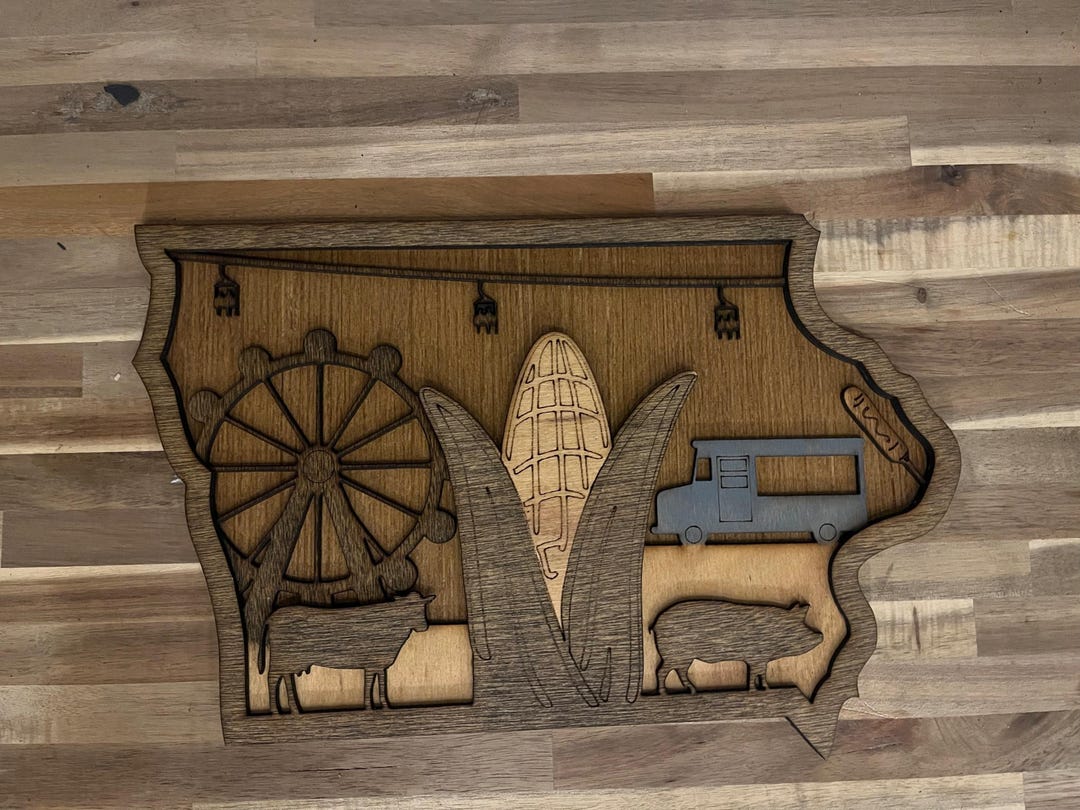 Laser Cut Wood Iowa State Fair Map Art, Iowa Gift - Etsy