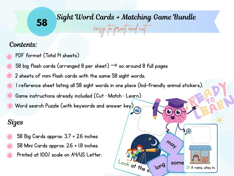 Fry’s Sight Words Flashcards Set 2 – Printable Matching Game + Word ...