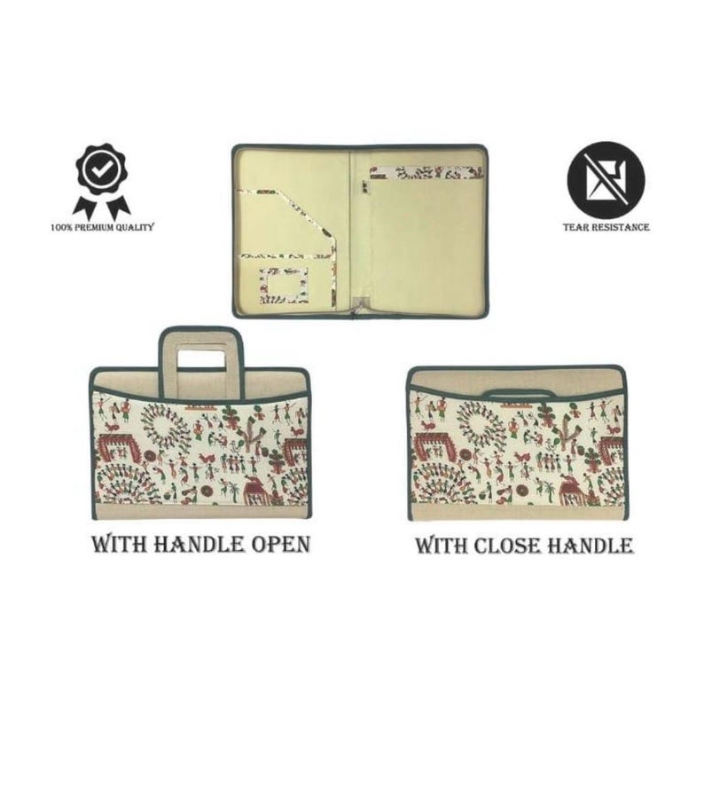 Handmade Warli Art File Folder Bag – Eco-friendly Fabric Document ...