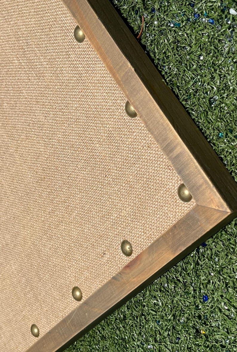 Rustic Burlap & Wood Framed Bulletin Board 22” Thumbtack Wall Display ...