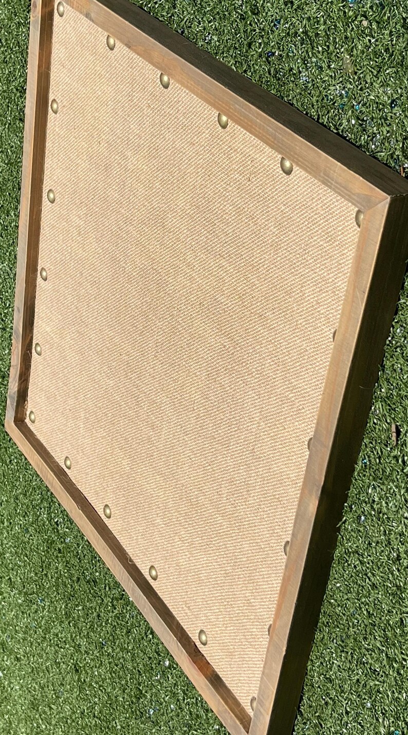 Rustic Burlap & Wood Framed Bulletin Board 22” Thumbtack Wall Display ...