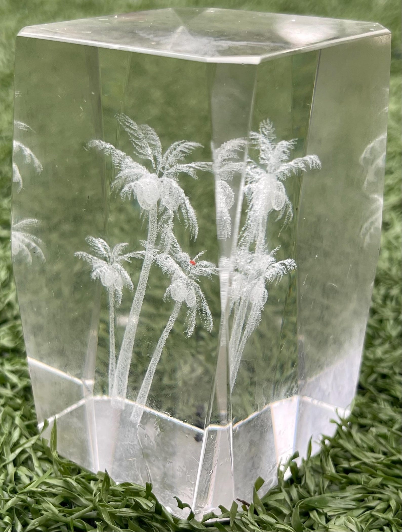 3D Laser-etched Palm Tree Crystal Block – 3 in Clear Faceted Glass ...