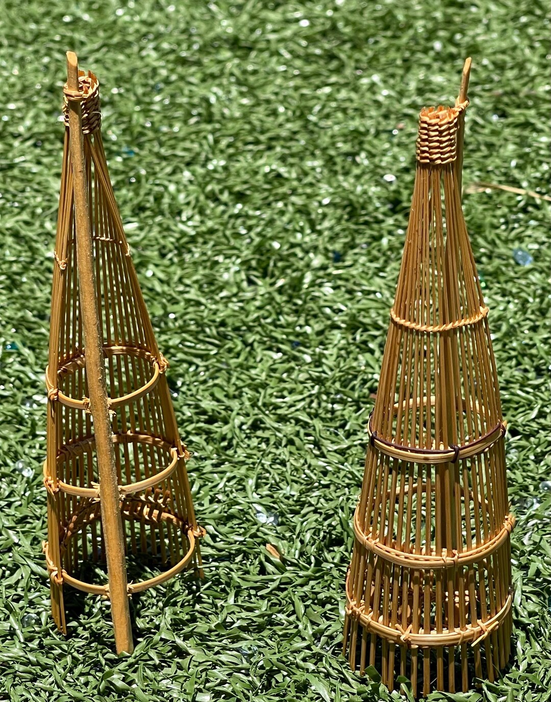 Pair of Miniature Hand-woven Bamboo Fish Traps • 5" Folk Art Fishing ...