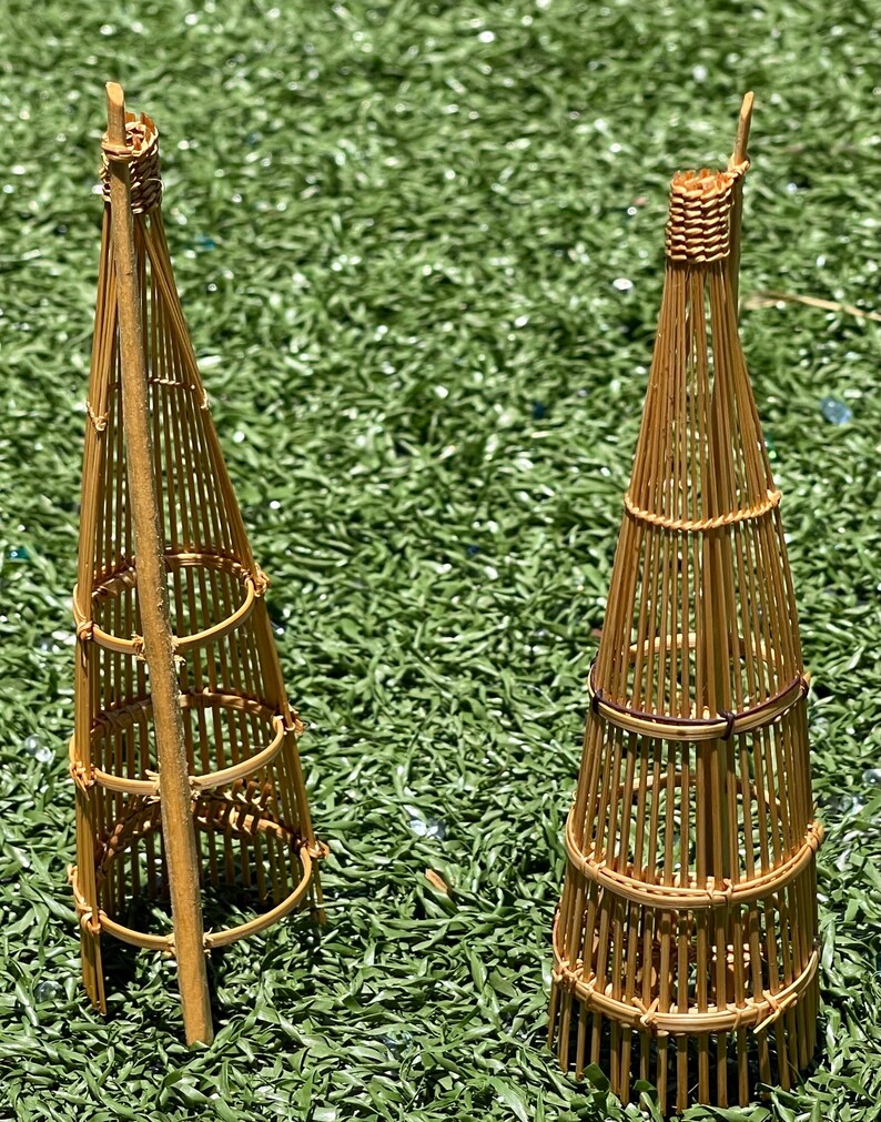 Pair of Miniature Hand-woven Bamboo Fish Traps • 5" Folk Art Fishing ...