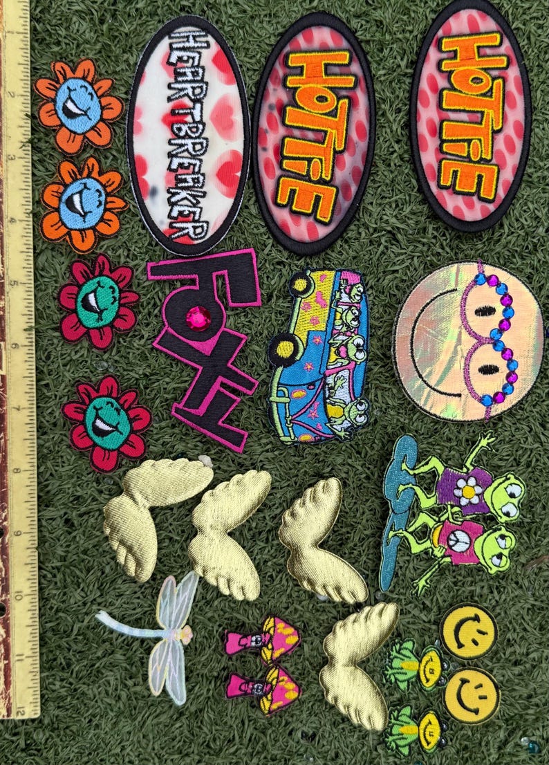 Y2K Iron on Patch Lot Smileys Fairy Wings Hot Rave Skate Aesthetic - Etsy