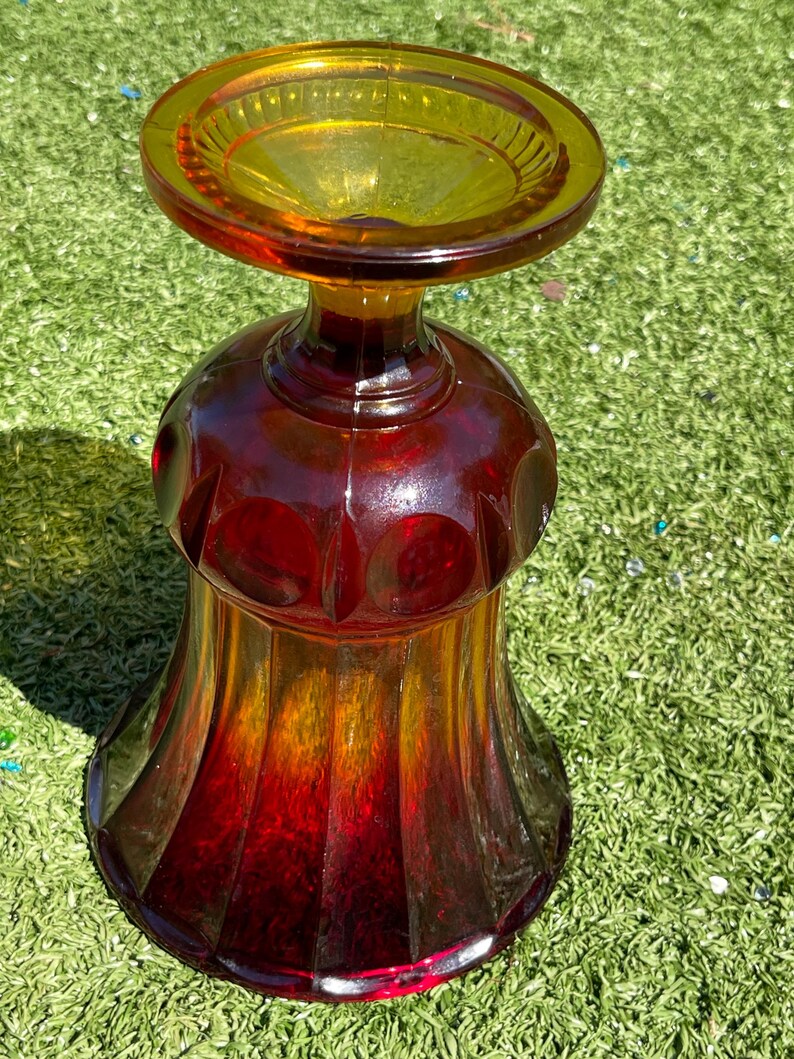 Vintage Amberina Glass Vase | 10” Tall Thick Red & Amber Fluted ...