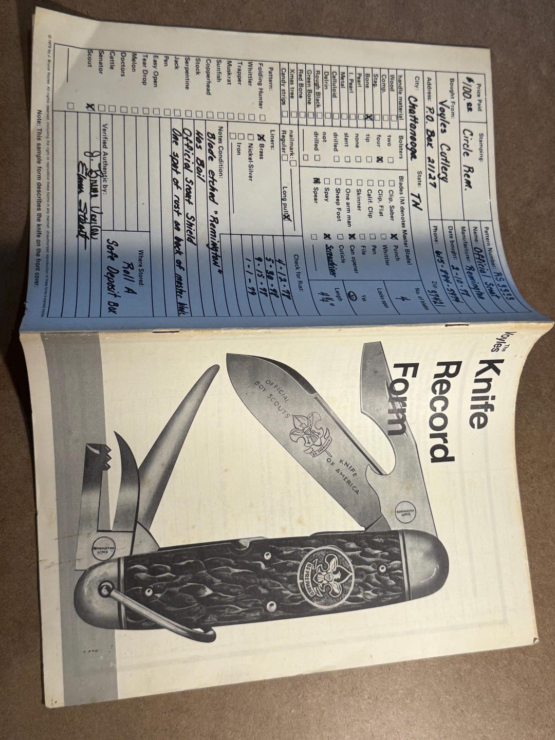 1979 Knife Collector Record Log Book Bruce Voyles Folding Pocket Knives ...