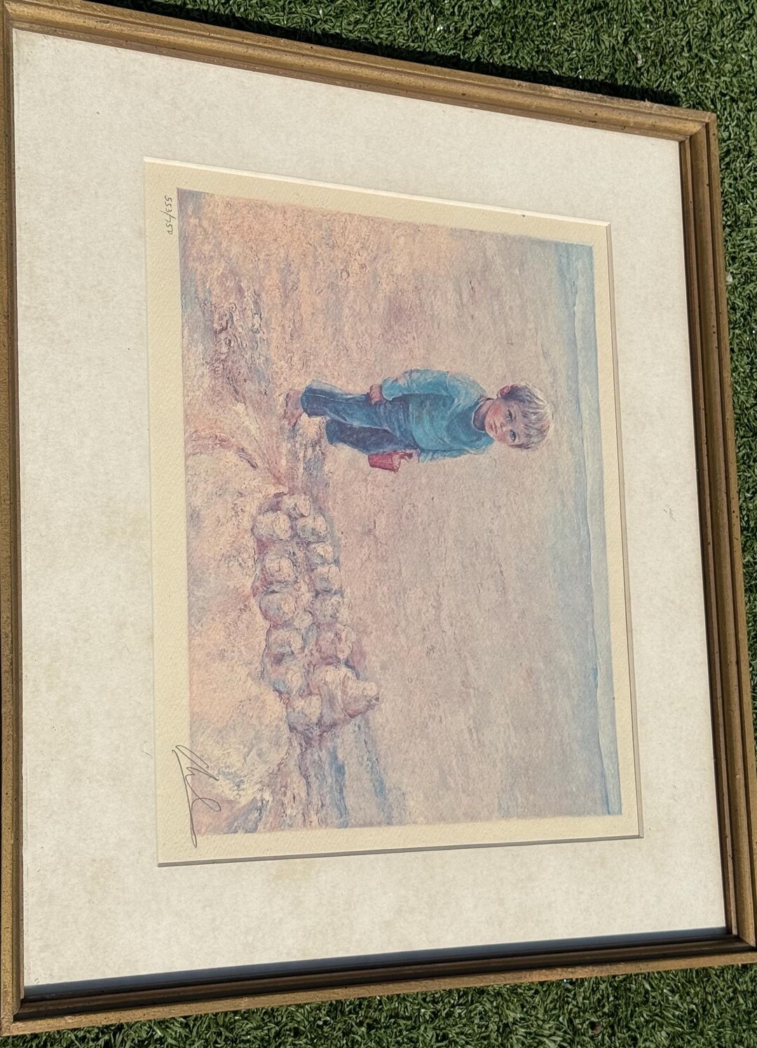 Vintage Mary Vickers Signed Numbered Framed Beach Scene Print of Boy in ...
