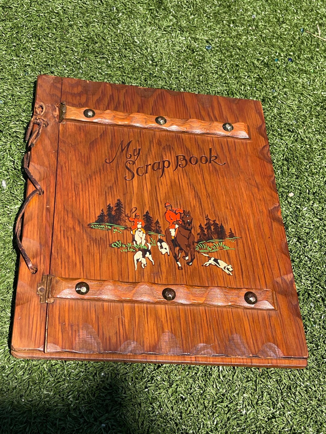 Vintage Wooden Scrapbook Album – 12" Rustic Western Horses Hand-painted ...