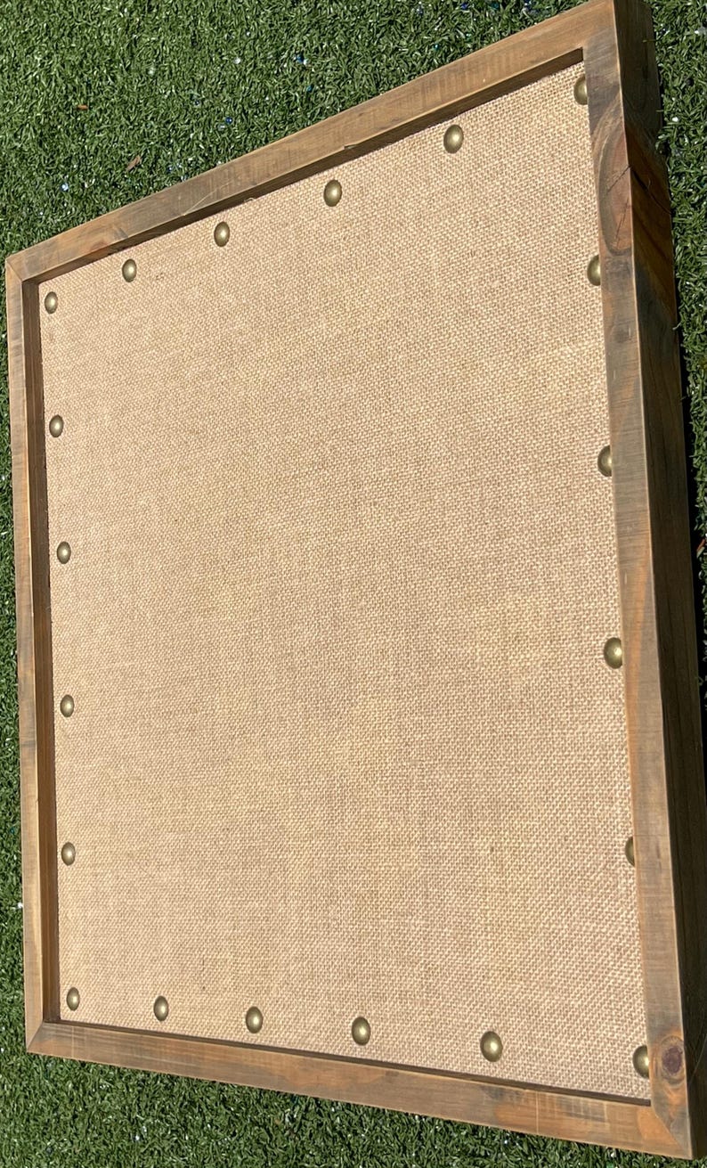 Rustic Burlap & Wood Framed Bulletin Board 22” Thumbtack Wall Display ...