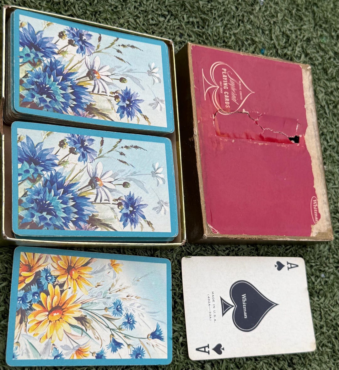 Vintage Whitman Double Deck Playing Cards — Blue Cornflower & Daisy ...