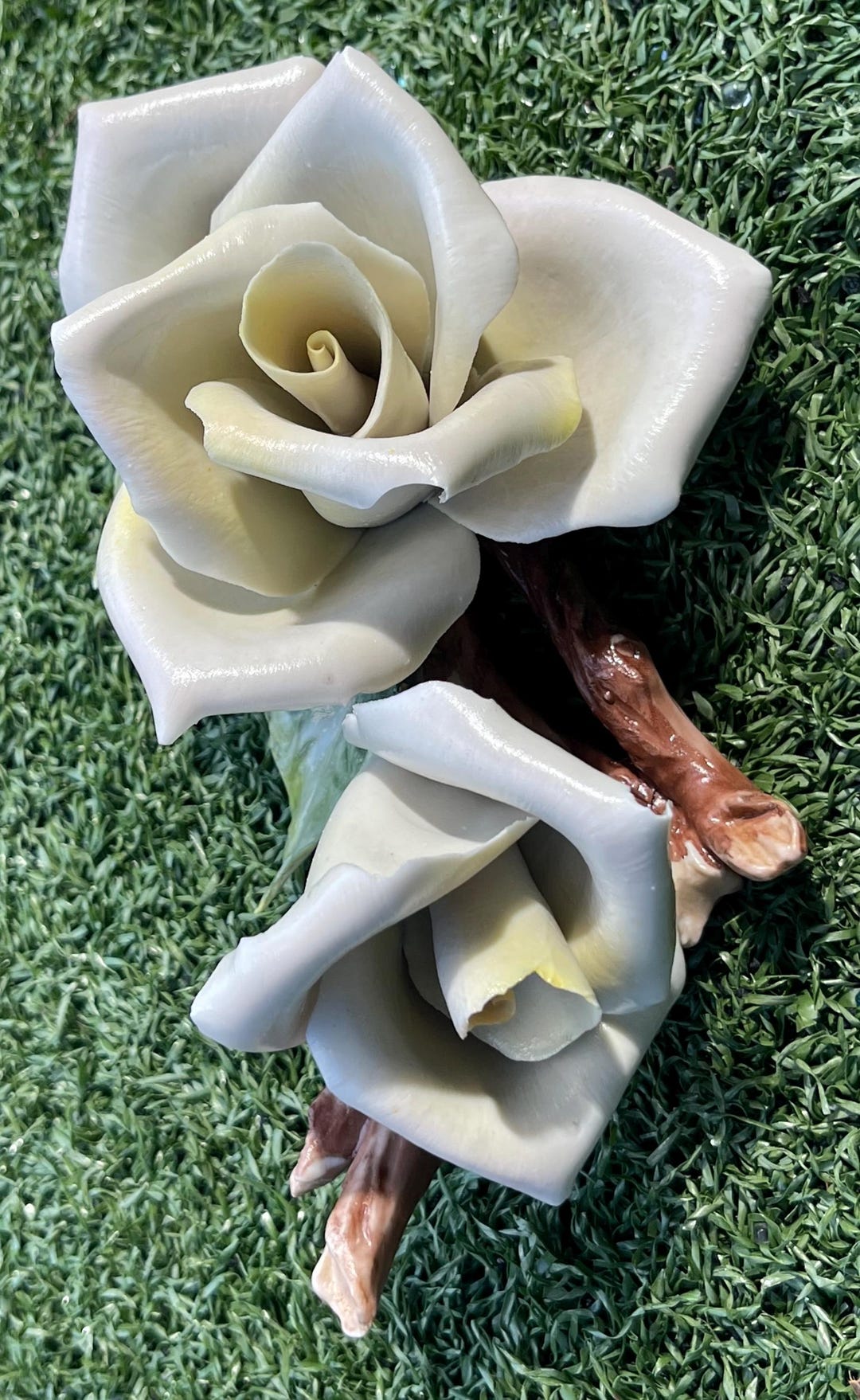 Capodimonte Porcelain White Roses Figurine Italy Vintage Double Bloom ...