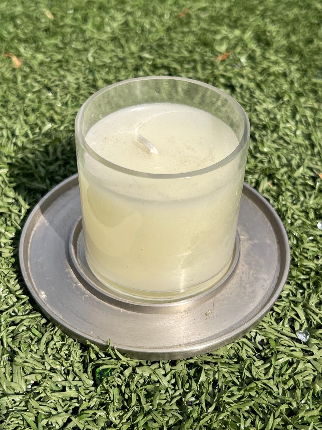 Vintage Pewter Candle Holder With Glass Votive Insert & White Wax ...