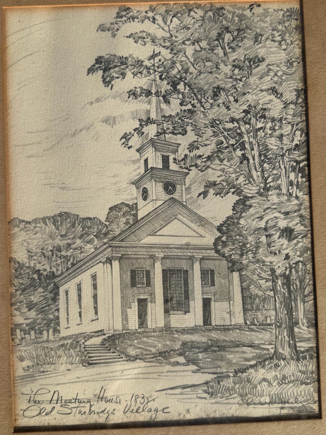 Vintage Pencil Drawing Old Sturbridge Village Meeting House Signed ...