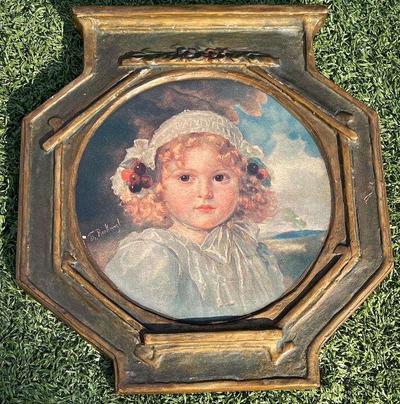 Antique Color Gravure “child With Cherries” by Th. Breihaupt – Ornate ...