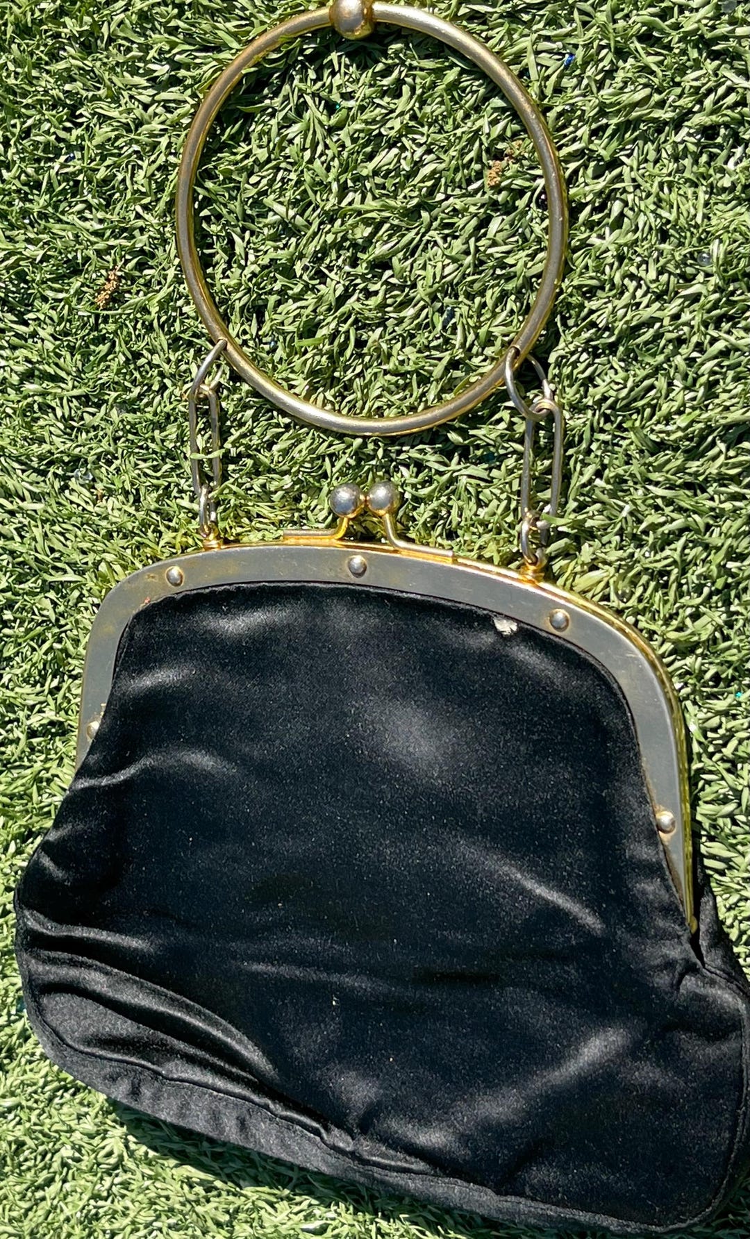 Vintage Koret Italy Black Velvet Evening Bag – 24K Gold Frame Bangle ...