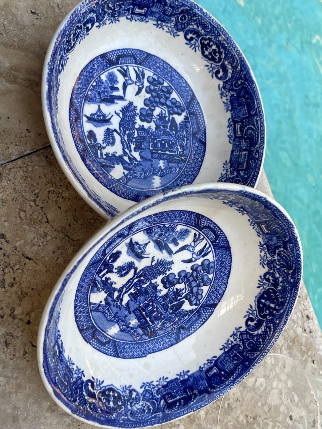 Pair of Antique Willow Pattern Bowls – Blue & White English ...