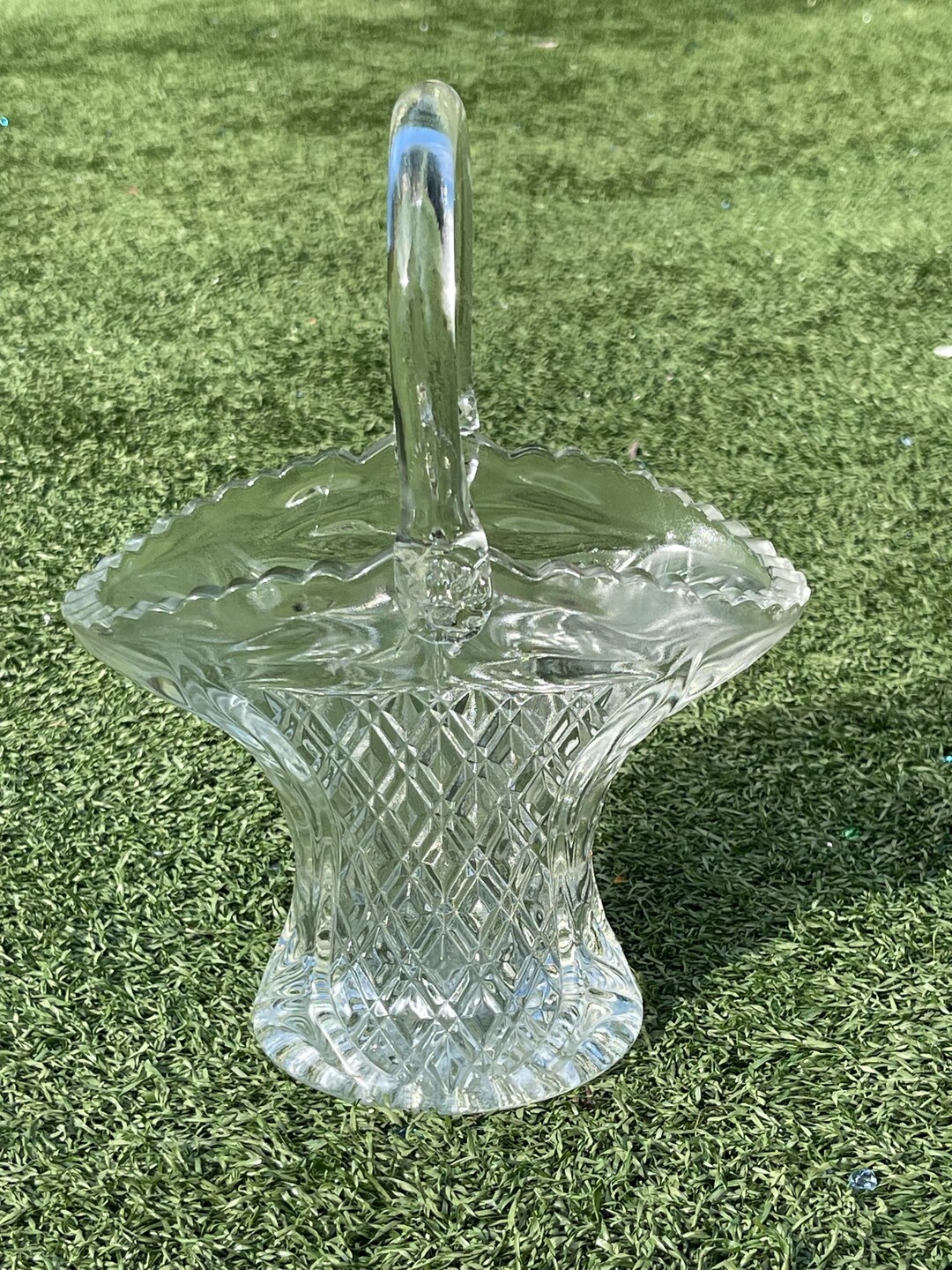 Vintage Clear Pressed Glass Basket – 10” Tall Decorative Handle Basket ...