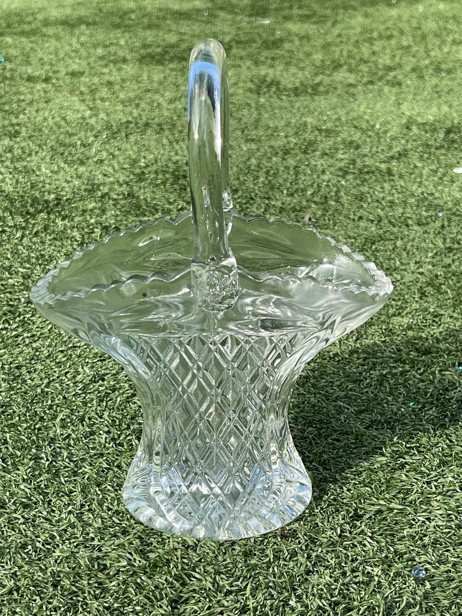 Vintage Clear Pressed Glass Basket – 10” Tall Decorative Handle Basket ...