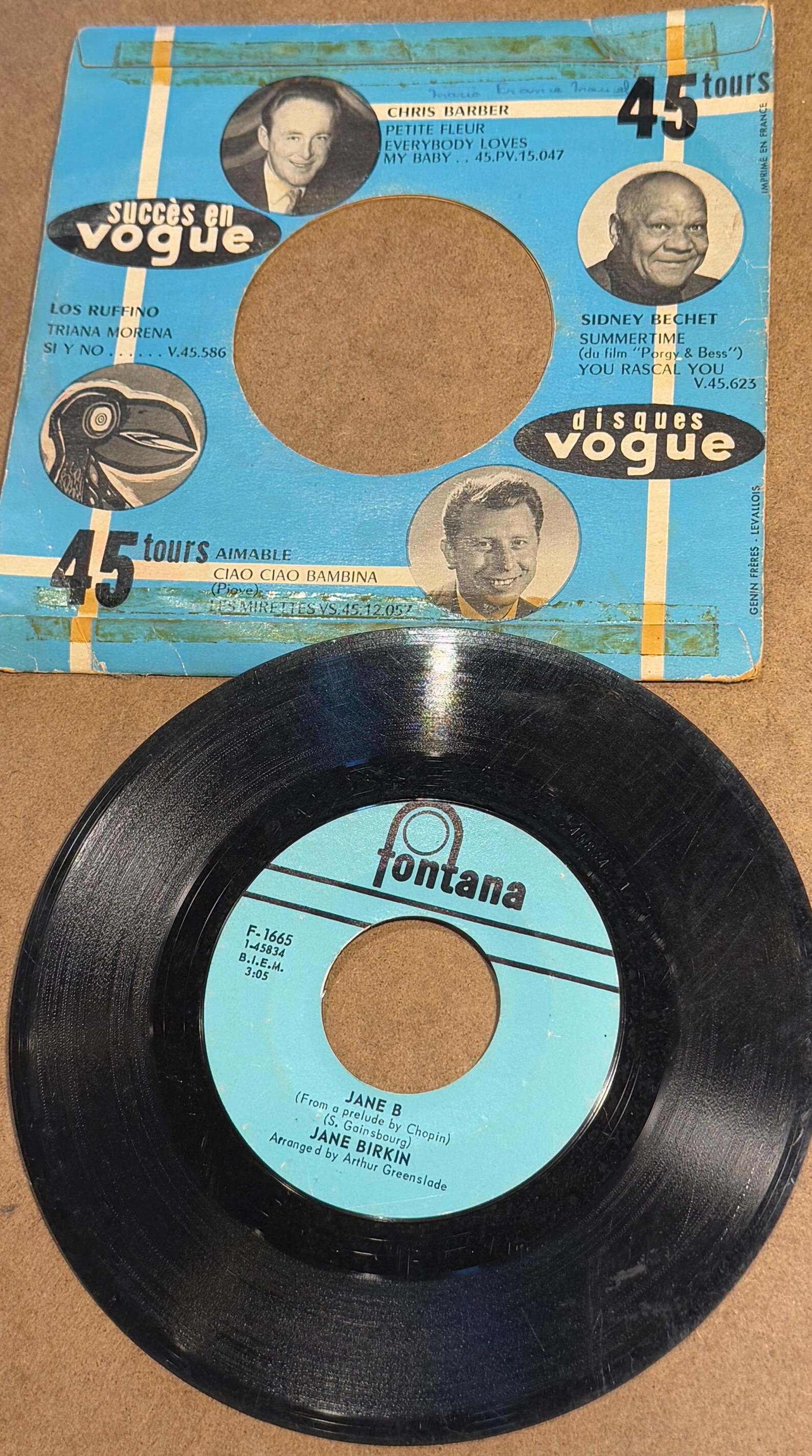 Jane Birkin French 45 Vinyl Record Vintage Fontana Single Paris Pop ...