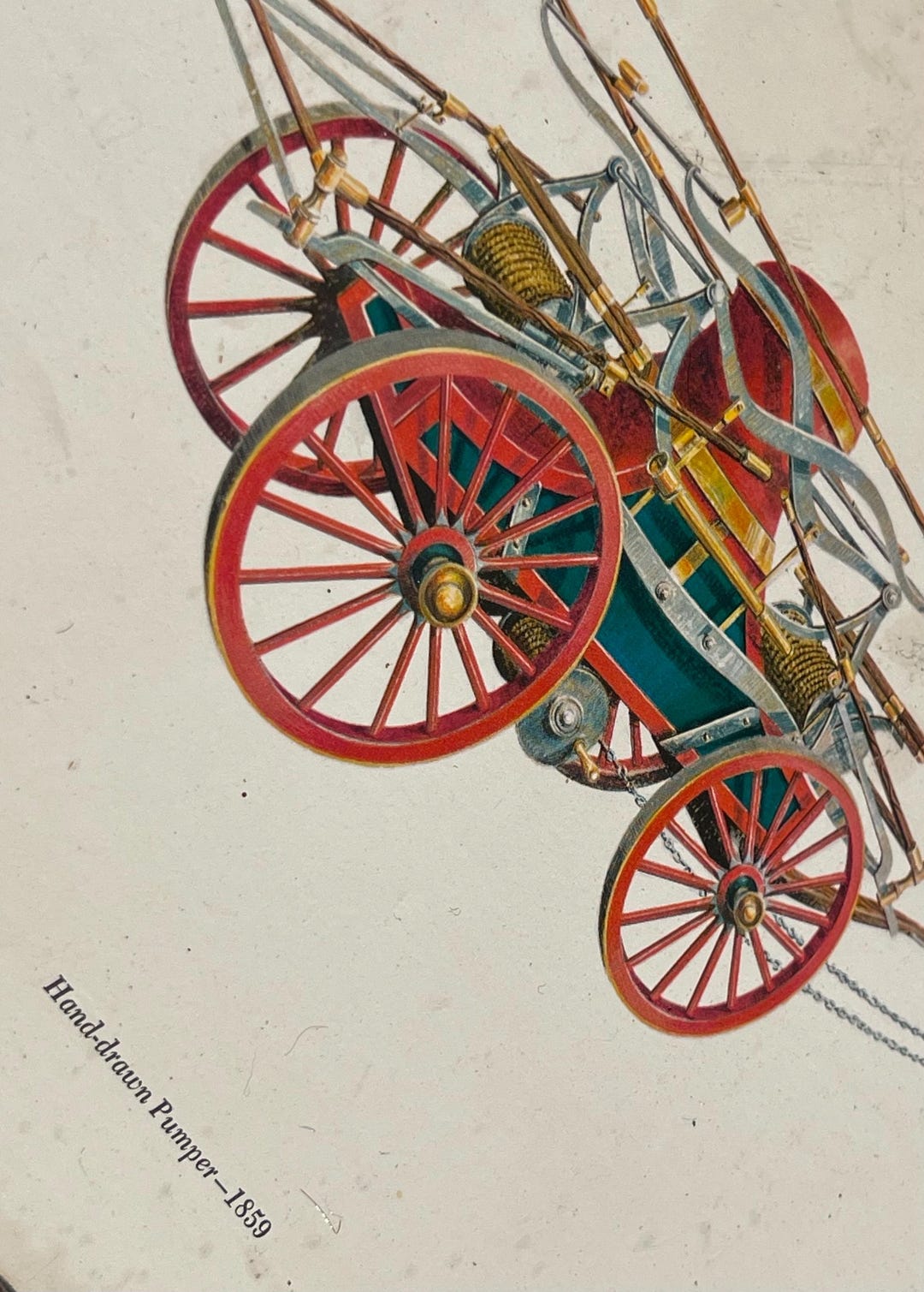 Antique Hand Drawn Pumper 1859 Framed Lithograph 11 Inch Wooden Frame ...